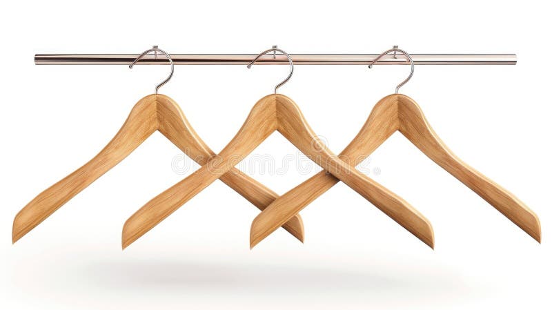 Three Wooden Clothes Hangers Hanging on a Rail Stock Photo - Image of ...