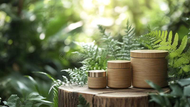 Three Wooden Containers Arranged on Top of a Natural Tree Stump ...