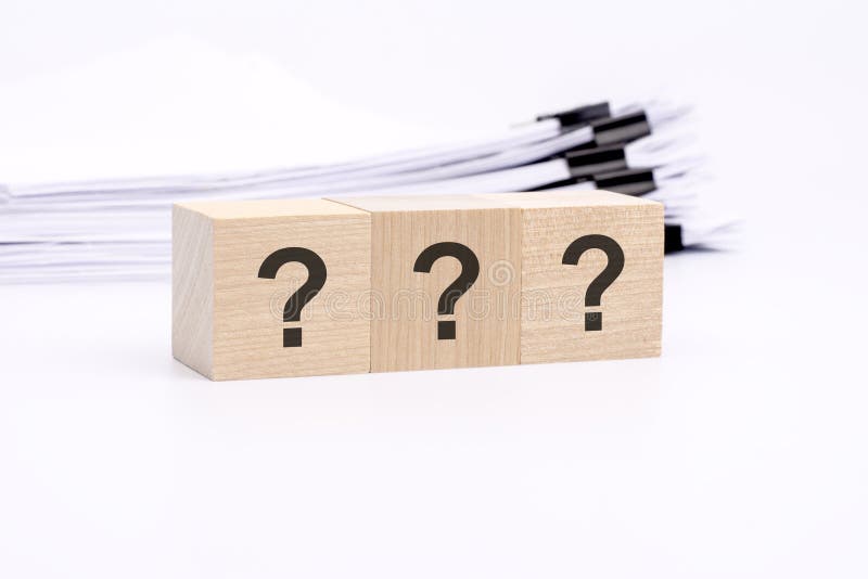 Three Wooden Cube with Question Marks on White Background Stock Image ...