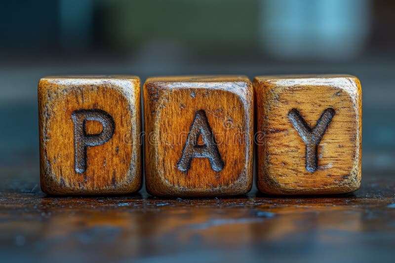 Three Wooden Cubes with Engraved Letters Spelling the Word Pay are ...
