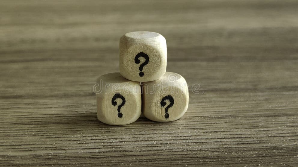Three Wooden Dice with Question Marks Stock Photo - Image of solution ...