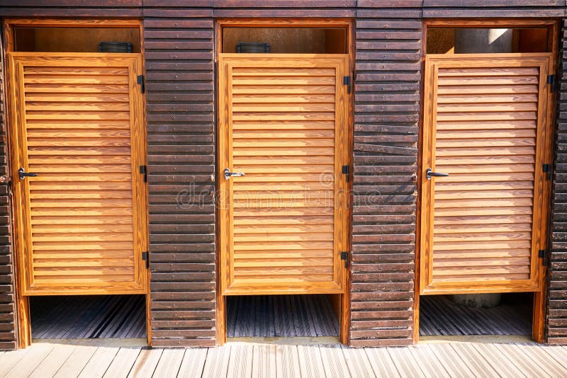 Three Wooden Doors To Changing Rooms Stock Image - Image of dressing ...