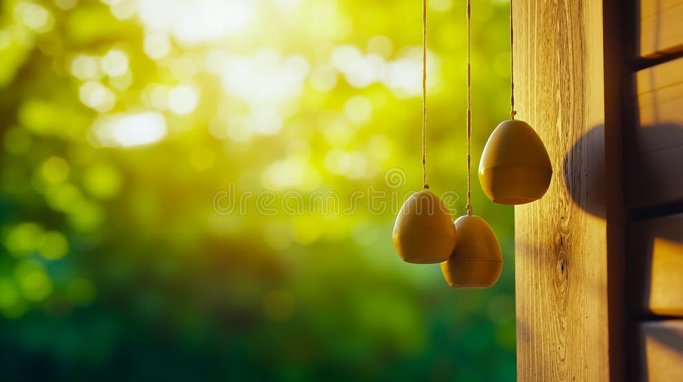 Three Wooden Eggs Hanging from a String on a Window Sill Stock Photo ...
