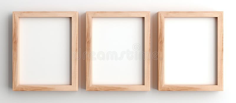 Three Wooden Frames in Symmetrical Pattern on White Wall Stock ...