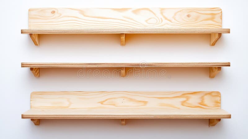 Three Wooden Shelves: Minimalist Storage Solution Against a White Wall ...