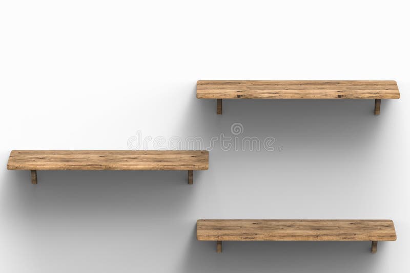 Three Wooden Shelves on Wall Stock Illustration - Illustration of empty ...
