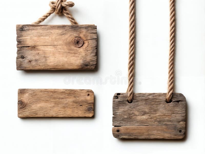 Three Wooden Signs with Thick and Rustic Rope. in White for Mockup ...