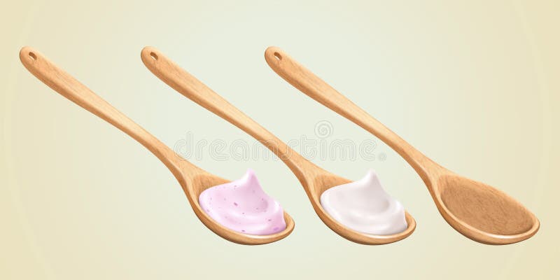 Three Wooden Spoon with Cream Stock Vector - Illustration of yoghurt ...