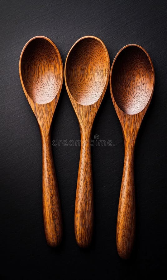 Three Wooden Spoons on Dark Background Stock Illustration ...