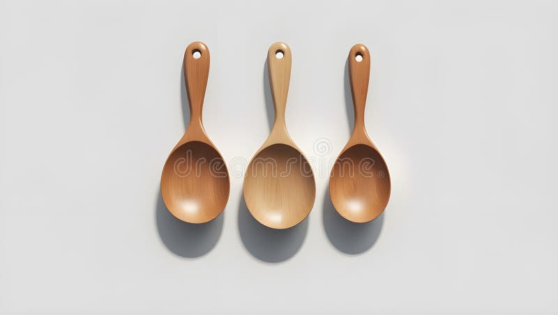 Minimalist Wooden Spoons Set on Clean White Background Stock ...