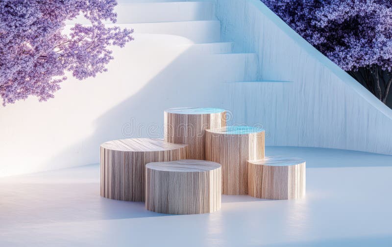 Three Wooden Stools Placed on a Clean White Surface. Stock Image ...