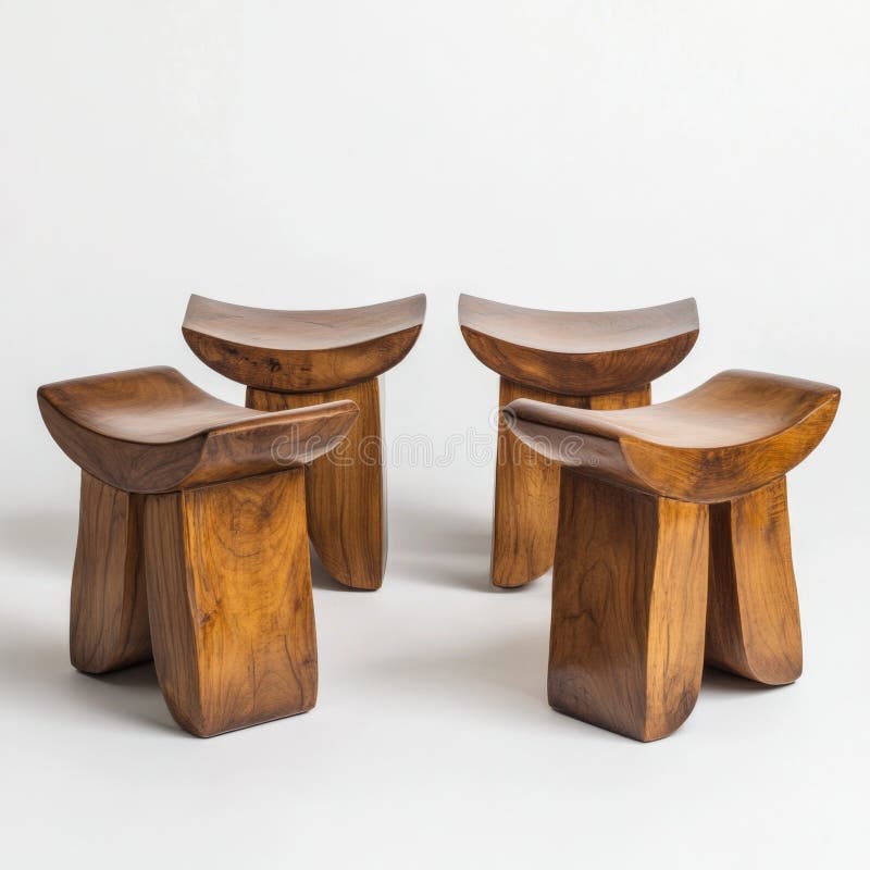 Three Wooden Stools Placed Side by Side, Suitable for Casual Gatherings ...