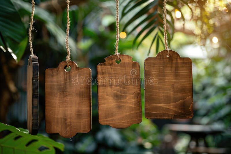 Three Wooden Tags Hung from a Tree Branch, Simple and Rustic Decoration ...