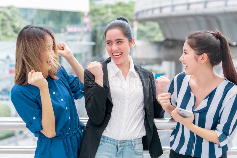 Three Worker Team Friend Celebrating Outdoor Stock Image - Image of ...