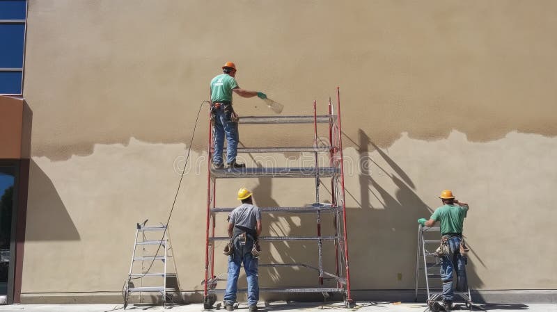 Three Workers Applying Stucco To a Wall Stock Illustration ...