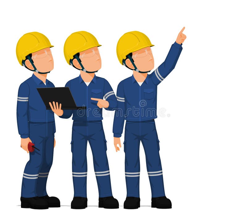 Three Workers are Working in Control Room Stock Vector - Illustration ...