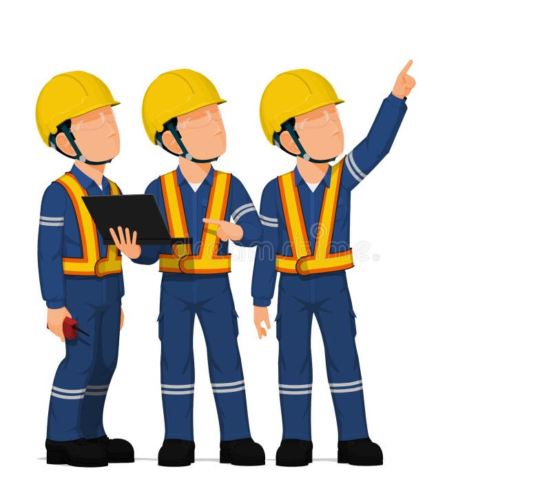 Three Workers are Discussing about Engineering Drawing Stock Vector ...