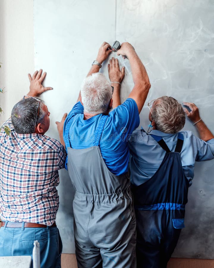 Three workers stock photo. Image of businesspeople, document - 9163690