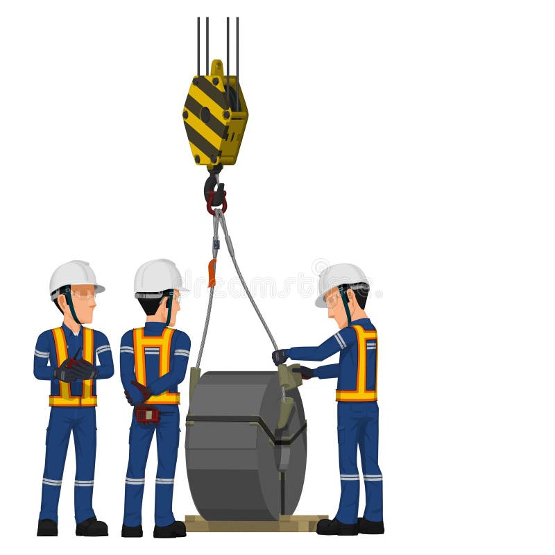 Three Workers are Working with Crane Stock Vector - Illustration of ...