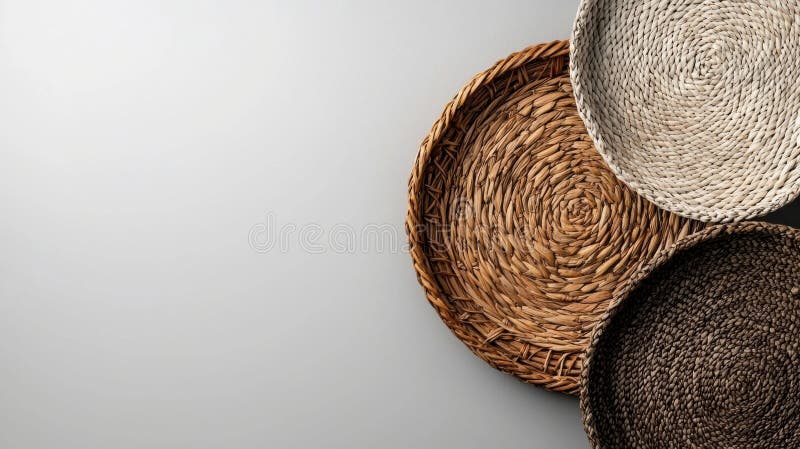 Three Woven Baskets of Different Sizes and Colors Arranged in a ...