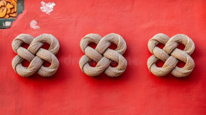 Three Woven Knot Designs Adorn Red Wall Stock Illustration ...