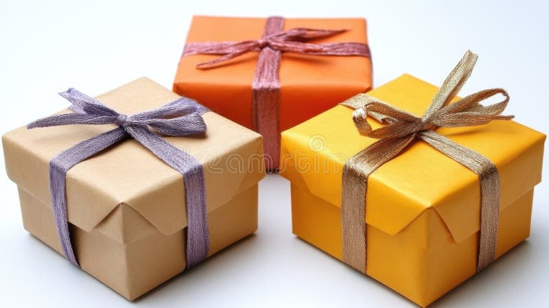 Three Wrapped Presents with Red Ribbon on Them are Stacked on Top of ...