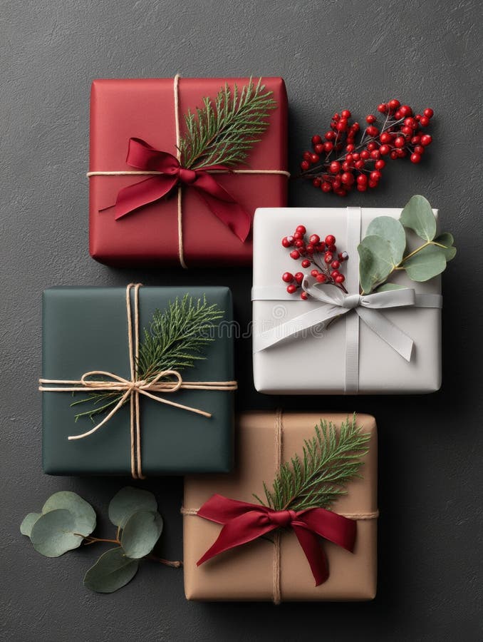 Three Wrapped Presents with Red Ribbon on Them are Stacked on Top of ...