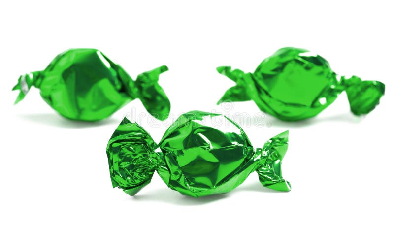 Three Wrapped Green Candy on a White Background Stock Image - Image of ...