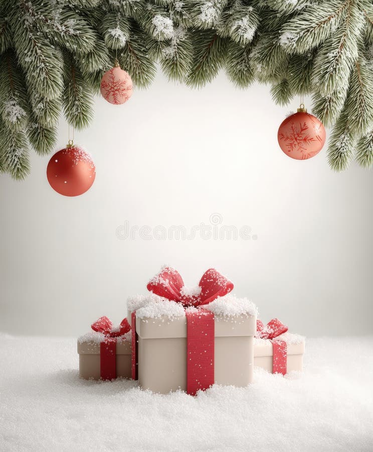 Three Wrapped Presents with Red Ribbon on Them are Stacked on Top of ...