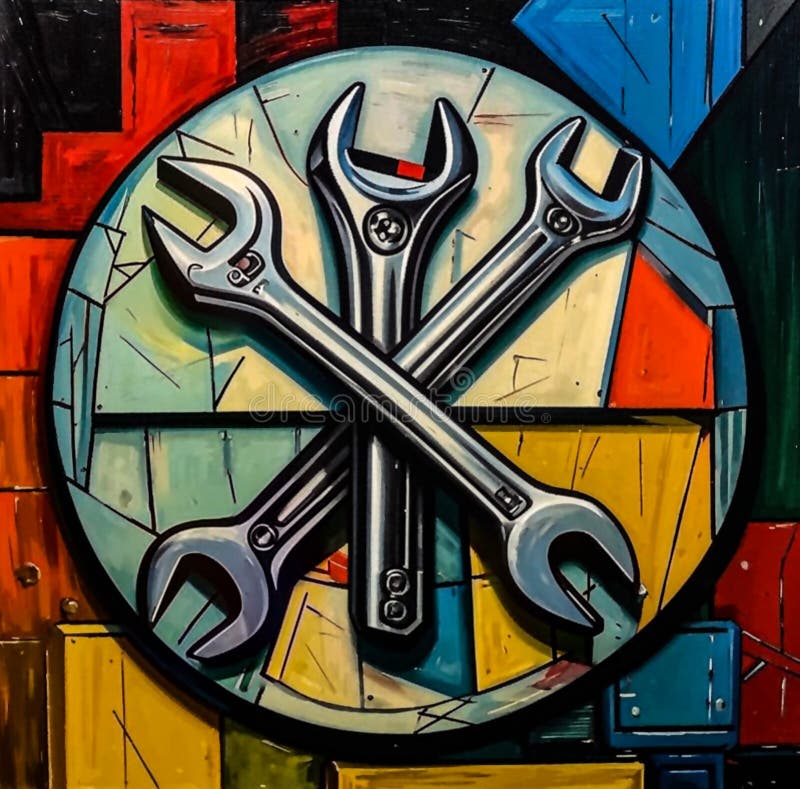 Three Wrenches on a Colored Background. Cubism. Stock Illustration ...