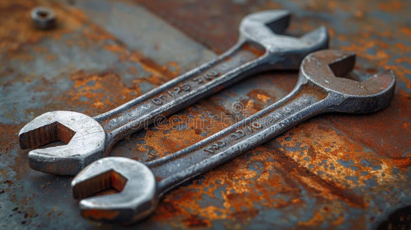 Three Rusted Wrenches Laying on a Rusty Metal Surface Stock Photo ...