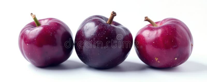Three Wrinkled Prunes, Dark Purple Hues, on Pristine White , Texture ...