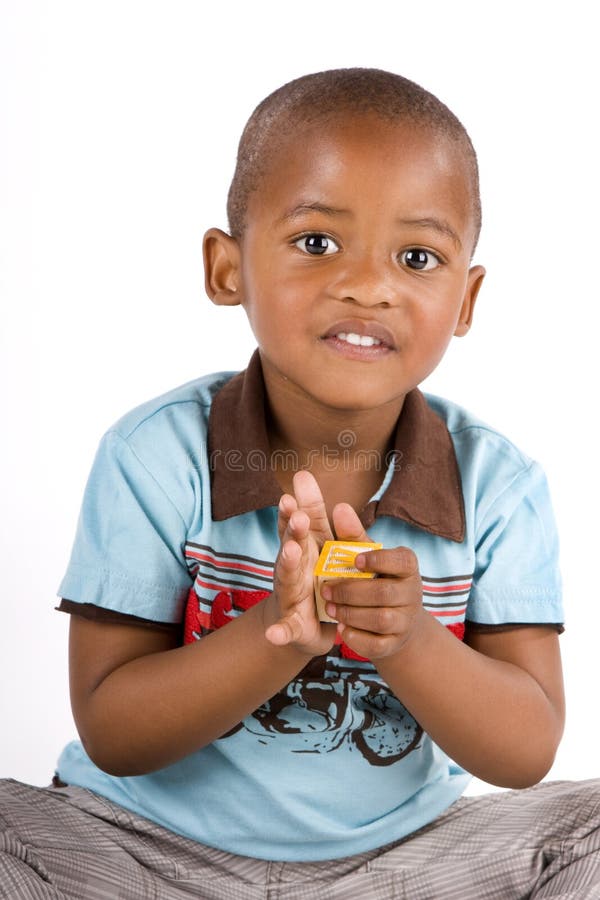 Three Year Old Black Boy Playing with Blocks Stock Image - Image of ...