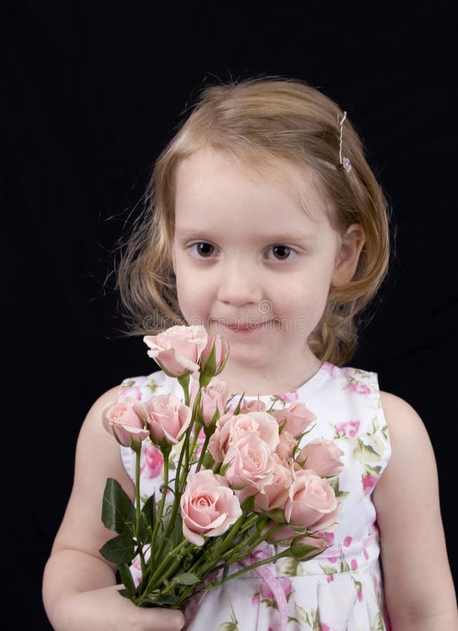 Three Year Old Girl with Roses Stock Image - Image of little, female ...
