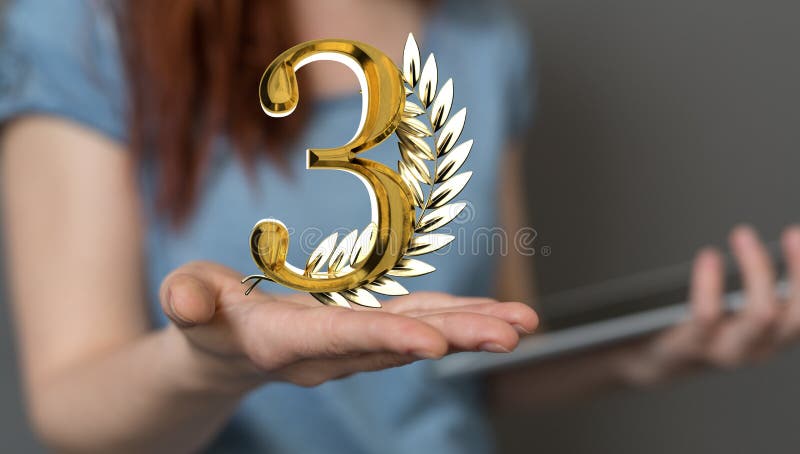 A Three or 3 Years Award Digital Number Award Anniversary 3d Stock ...