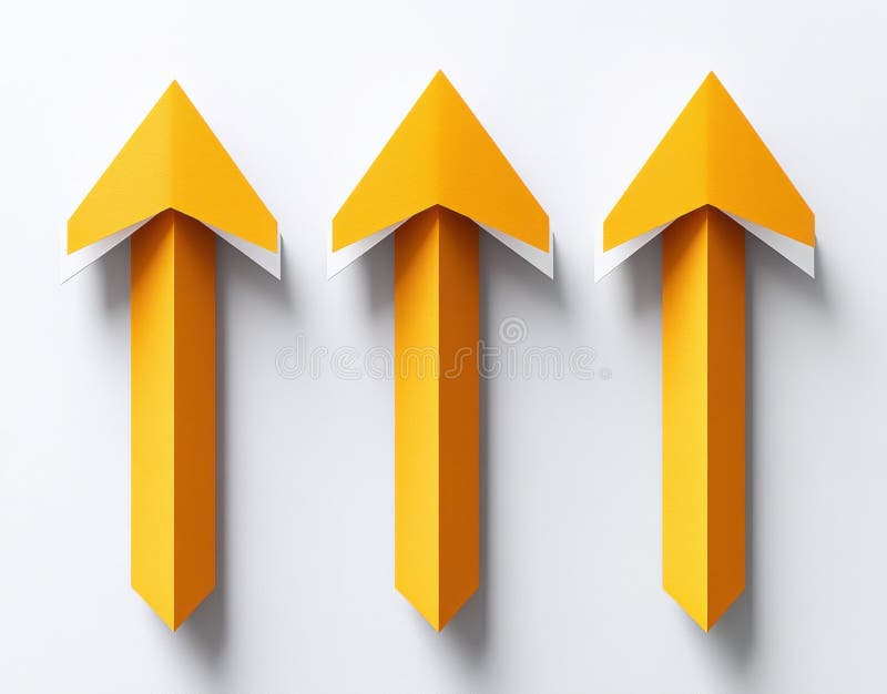 Three Yellow Arrows Pointing Upward on a White Background Stock Image ...