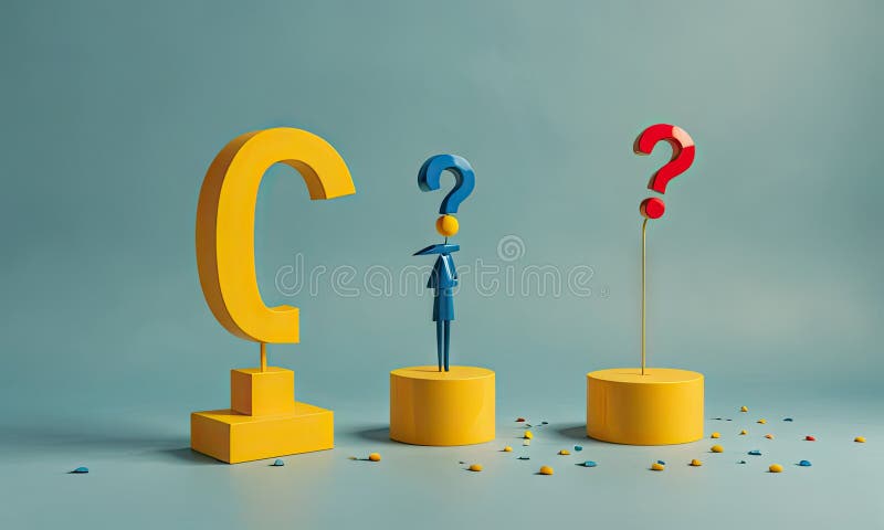 Three Yellow and Blue Question Marks are Standing on Three Yellow and ...