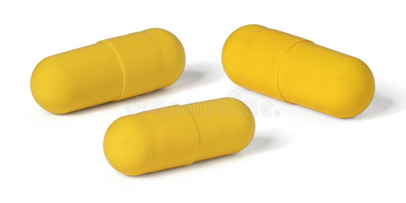 Three Yellow Capsules with Medicament Close-up. Full Depth of Field ...