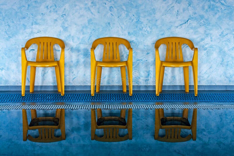 Three Yellow Chairs at Swimming Pool Stock Image - Image of clean ...