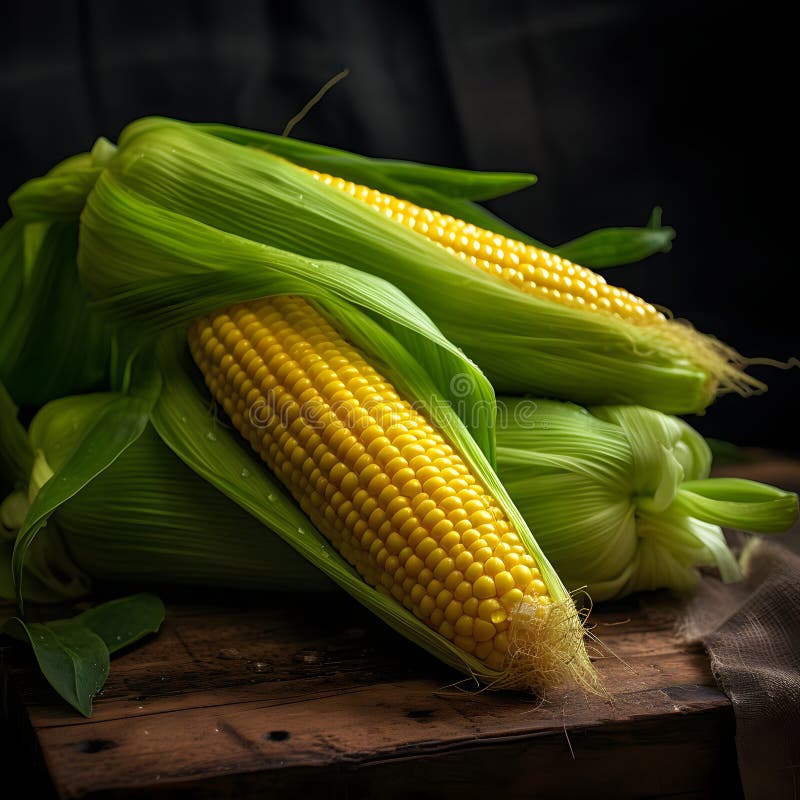 Three Yellow Corn Cobs on a Dark Background. Corn As a Dish of ...