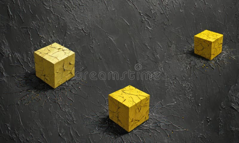 Three Yellow Cubes are Placed on a Black Surface. Stock Illustration ...