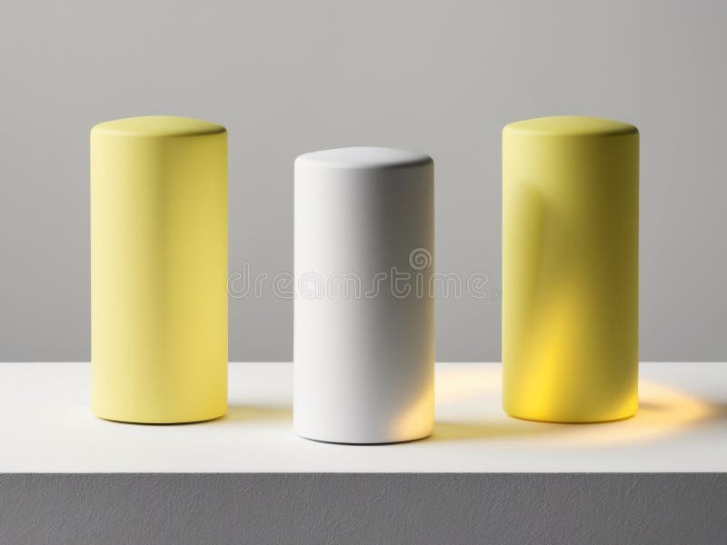 Three Yellow Cylinders Arranged Side by Side. Stock Image - Image of ...