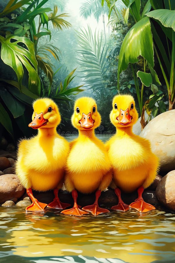 Three Ducklings in the Water Stock Photo - Image of wilderness ...