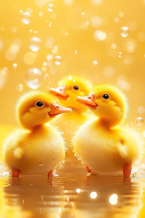 Three Yellow Ducks in Water with Bubbles Stock Image - Image of bath ...