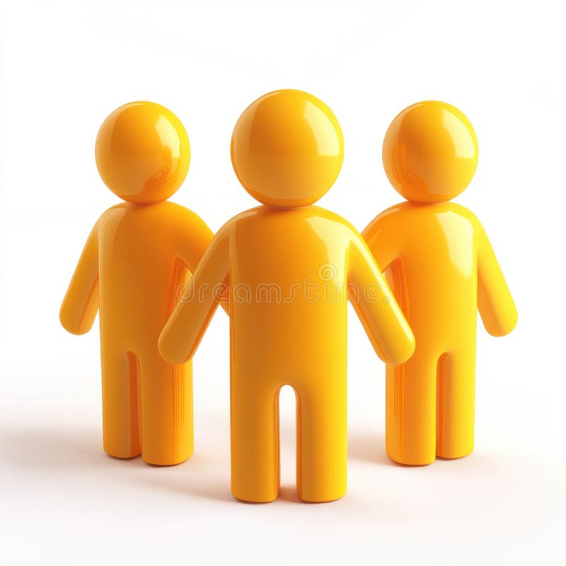 Teamwork Concept: Three 3D Yellow Figures Standing Together Stock ...