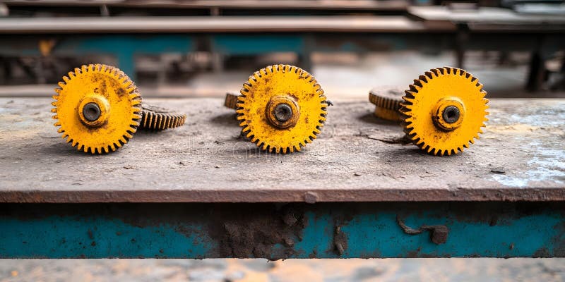Three Yellow Gears on Blue Surface Stock Illustration - Illustration of ...