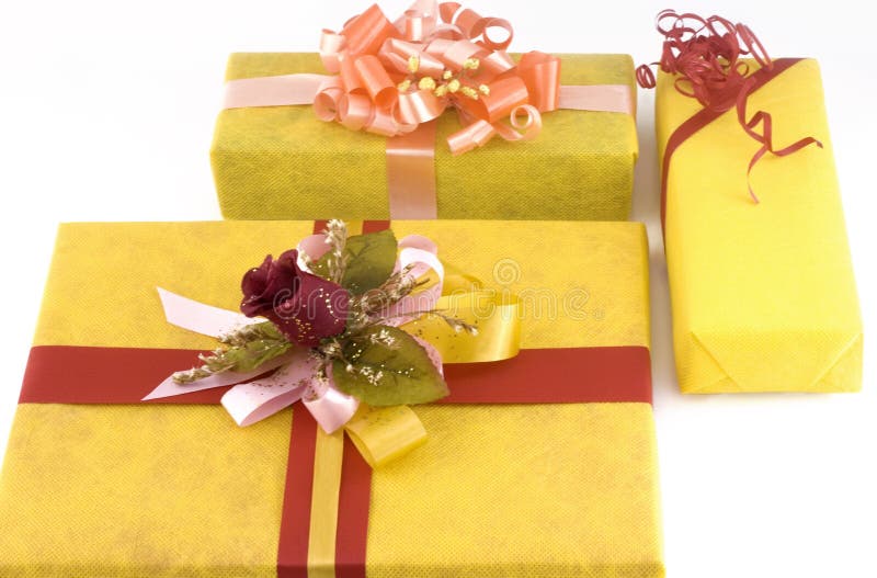 Red and yellow gifts boxes stock photo. Image of decoration - 16143956