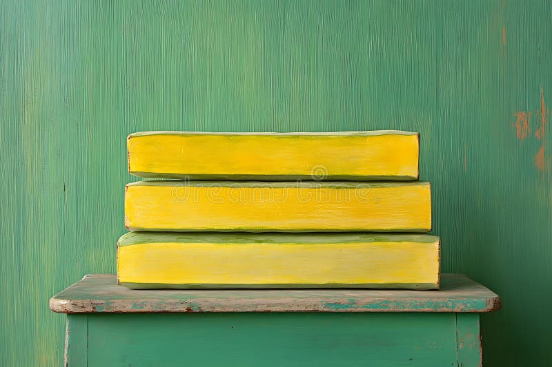 Three Yellow and Green Painted Rectangular Blocks are Stacked Stock ...