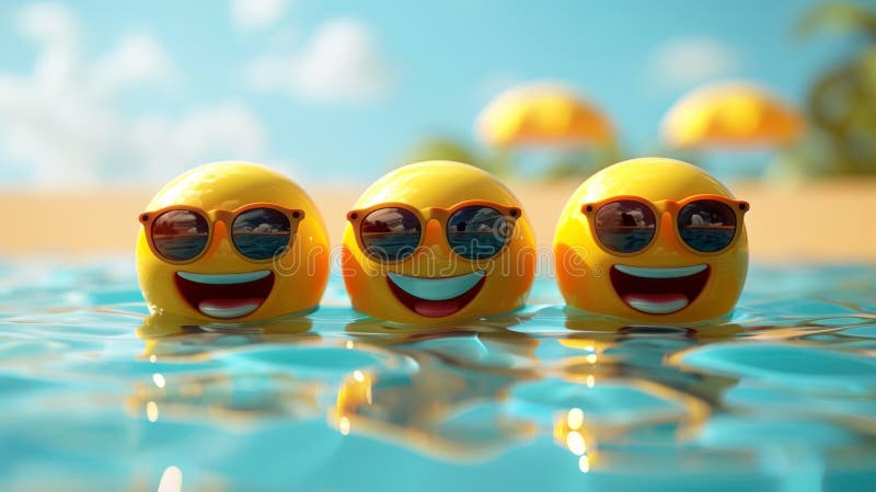 Three Yellow Objects with Sunglasses in the Water, AI Stock ...