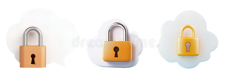 Three Yellow Padlocks on Cloud-shaped Backgrounds Representing Security ...